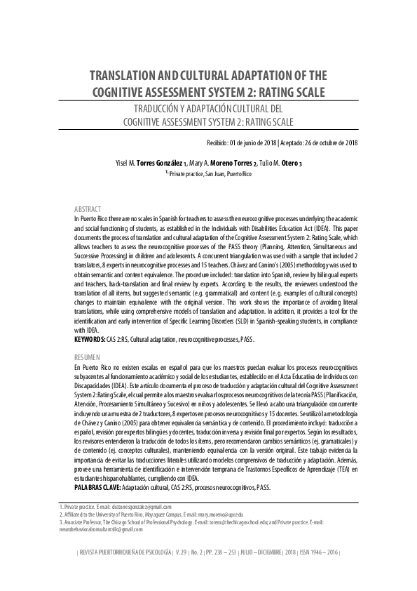 (PDF) Cultural Adaptation of Cognitive Assessment Scale