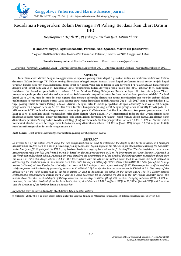 (PDF) Kedalaman Pengerukan Kolam Dermaga TPI Palang Berdasarkan Chart Datum IHO | Marita I ...