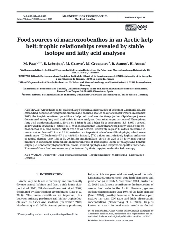 (PDF) Food sources of macrozoobenthos in an Arctic kelp belt: trophic ...