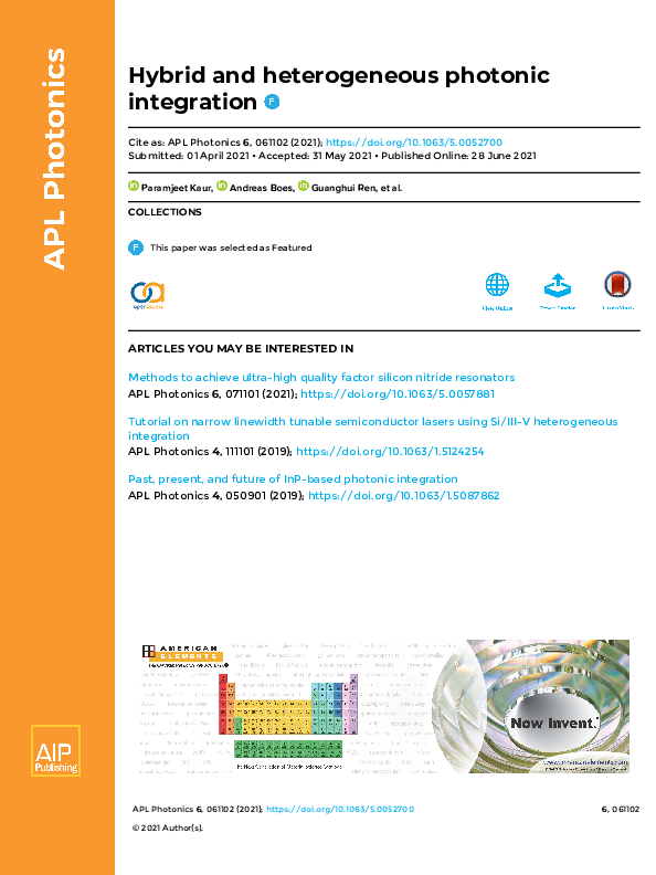 (PDF) Hybrid and heterogeneous photonic integration