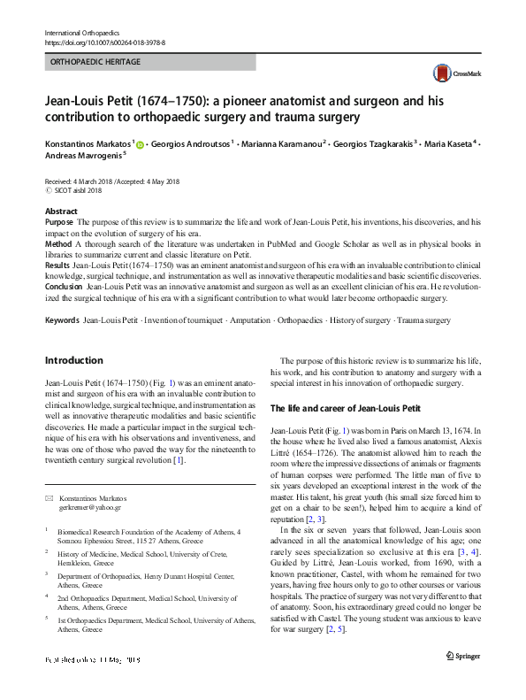 (PDF) Jean-Louis Petit (1674–1750): a pioneer anatomist and surgeon and ...