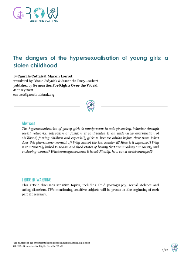 (PDF) The dangers of the hypersexualisation of young girls: a stolen ...