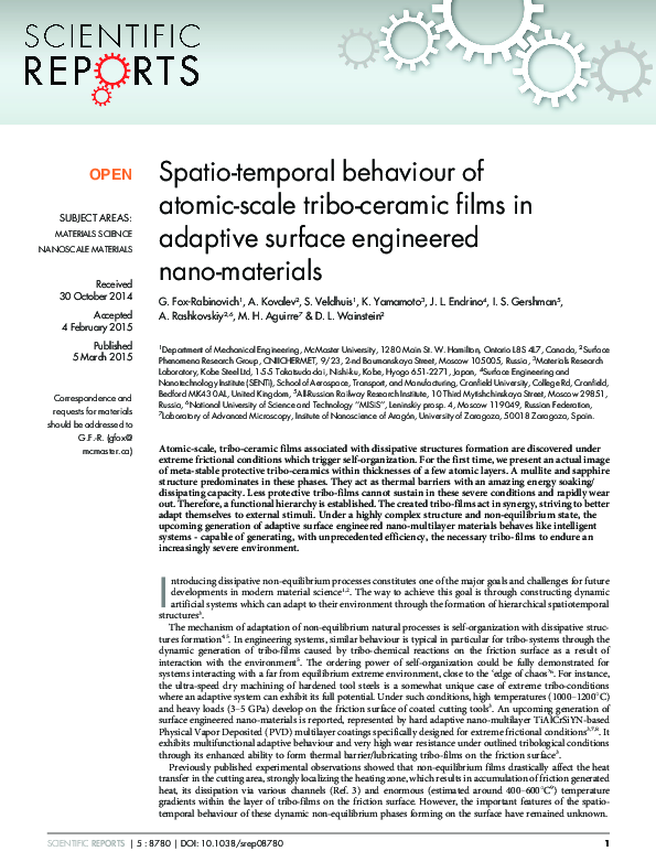 (PDF) Spatio-temporal behaviour of atomic-scale tribo-ceramic films in adaptive surface ...