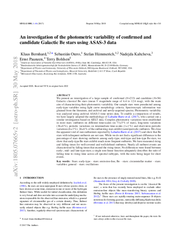 (PDF) An investigation of the photometric variability of confirmed and candidate Galactic Be ...