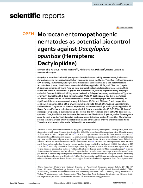 (PDF) Moroccan entomopathogenic nematodes as potential biocontrol agents against Dactylopius ...