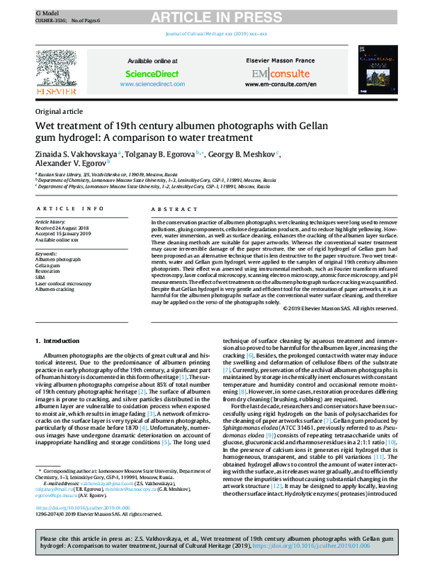 (PDF) Wet treatment of 19th century albumen photographs with Gellan gum hydrogel: A comparison ...