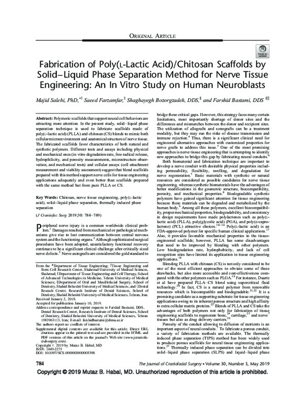 (PDF) Fabrication of Poly(L-Lactic Acid)/Chitosan Scaffolds by Solid–Liquid Phase Separation ...