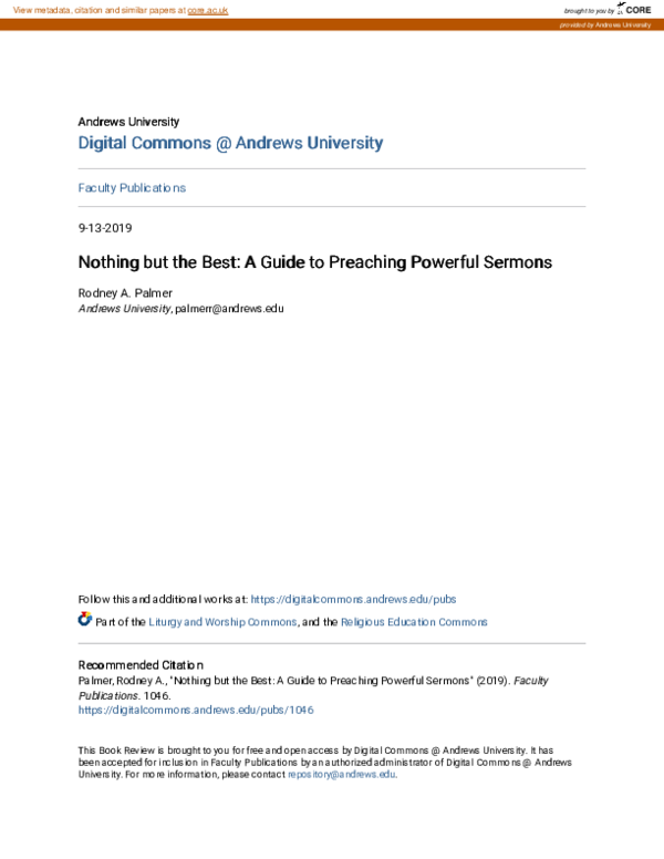 (PDF) Nothing but the Best: A Guide to Preaching Powerful Sermons