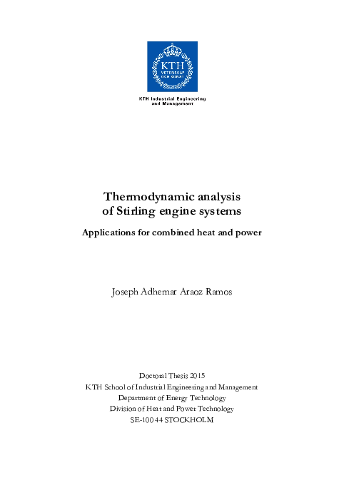(PDF) Thermodynamic analysis of Stirling engine systems : Applications for combined heat and power