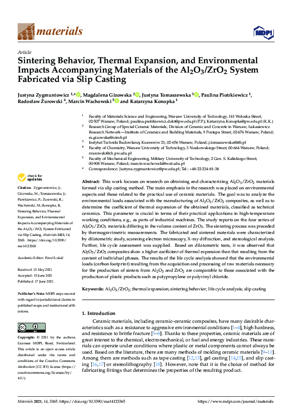 (PDF) Sintering Behavior, Thermal Expansion, and Environmental Impacts Accompanying Materials of ...