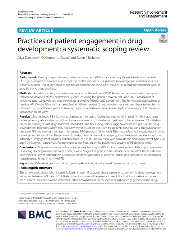 (PDF) Practices of patient engagement in drug development: a systematic scoping review