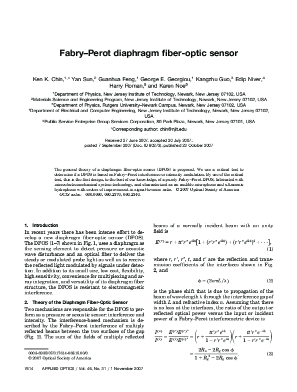 (PDF) Fabry-Perot diaphragm fiber-optic sensor | Edip Niver - Academia.edu