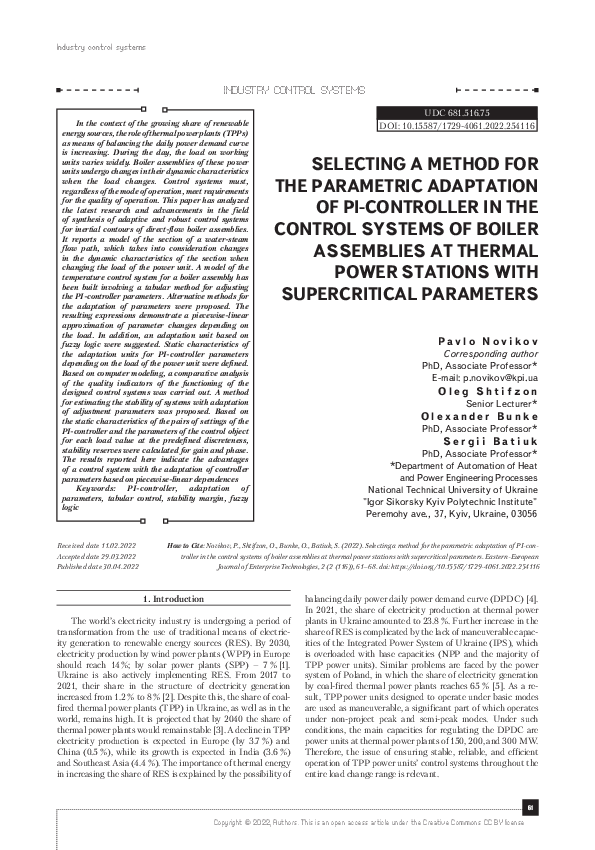 Pdf Selecting A Method For The Parametric Adaptation Of Pi Controller