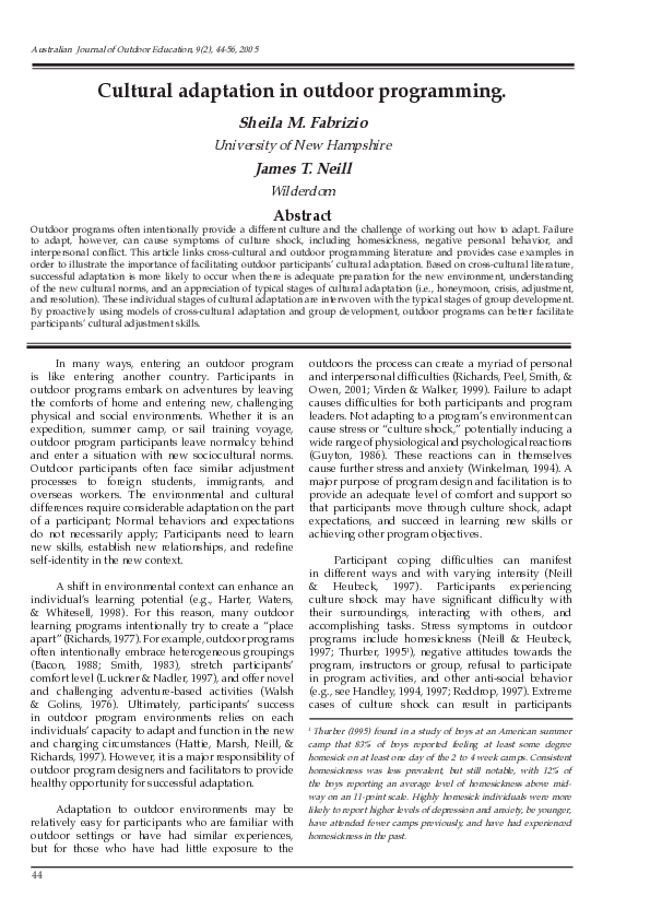 (PDF) Cultural adaptation in outdoor programming