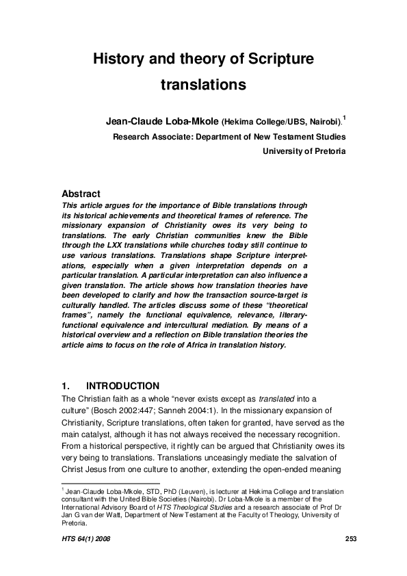 (PDF) History and theory of Scripture translations