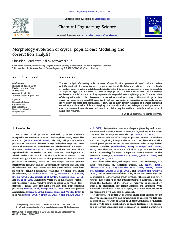 (PDF) Morphology evolution of crystal populations: Modeling and observation analysis
