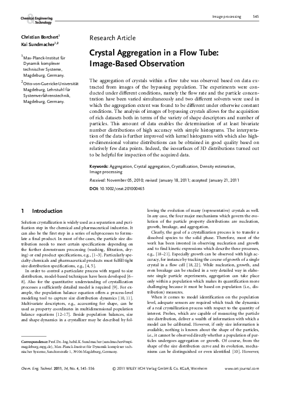 (PDF) Crystal Aggregation in a Flow Tube: Image-Based Observation