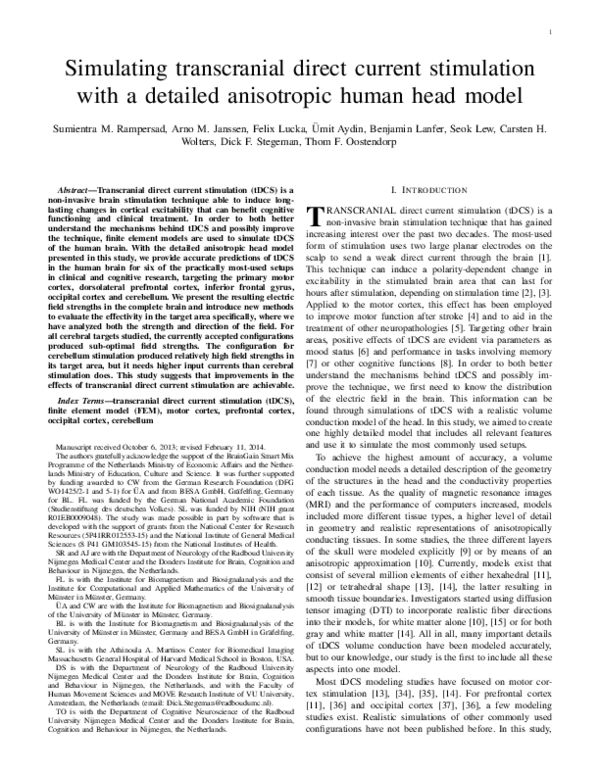 (PDF) Simulating Transcranial Direct Current Stimulation With a Detailed Anisotropic Human Head ...