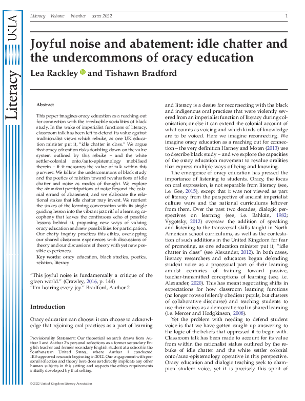 (PDF) Joyful Noise and Abatement: Idle Chatter and the Undercommons of ...