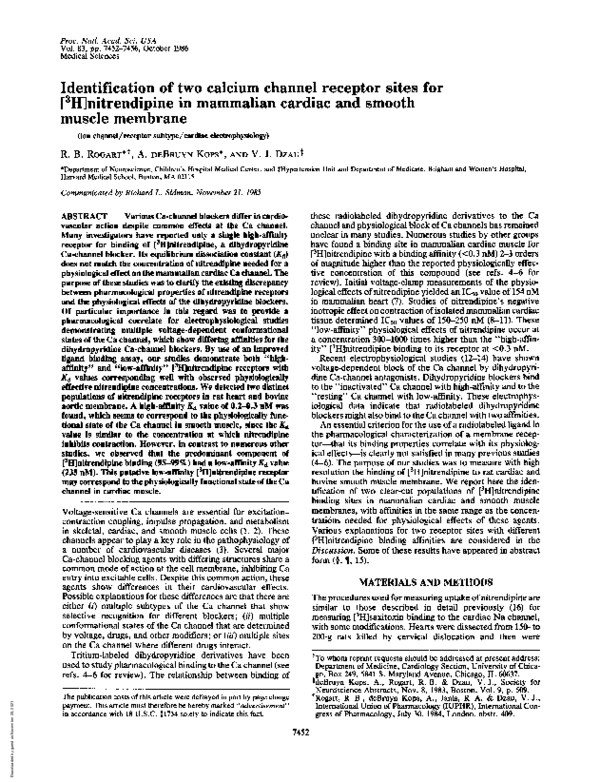 (PDF) Identification of two calcium channel receptor sites for [3H ...