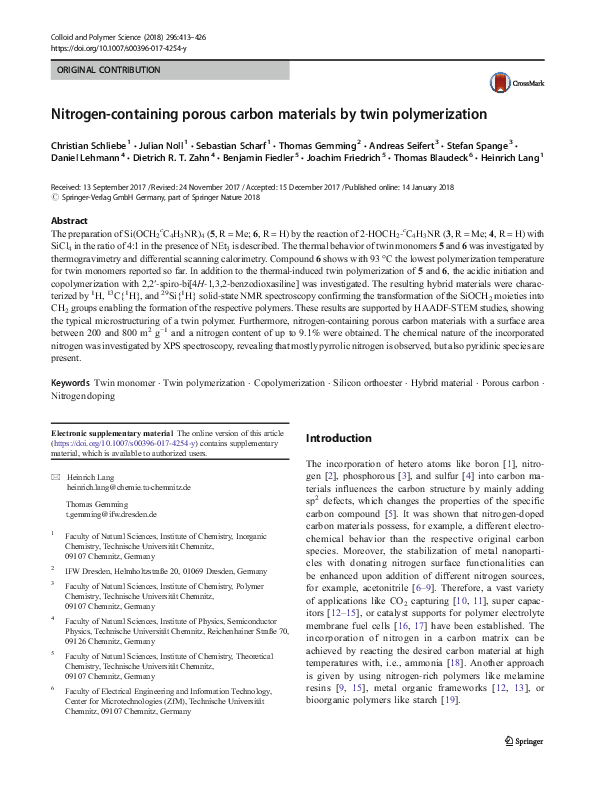 (PDF) Nitrogen-containing porous carbon materials by twin polymerization