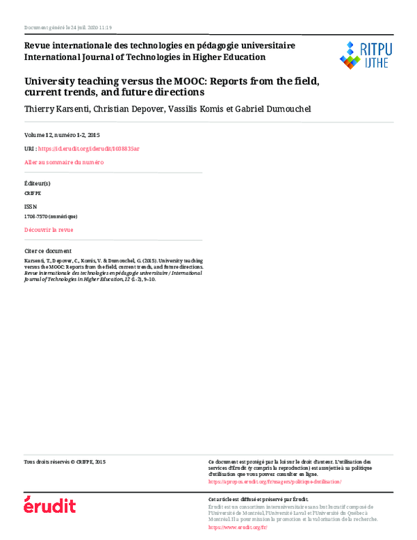 (PDF) University teaching versus the MOOC: Reports from the field, current trends, and future ...