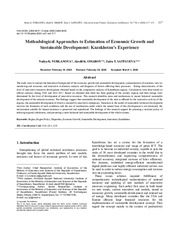 (PDF) Methodological Approaches to Estimation of Economic Growth and Sustainable Development ...