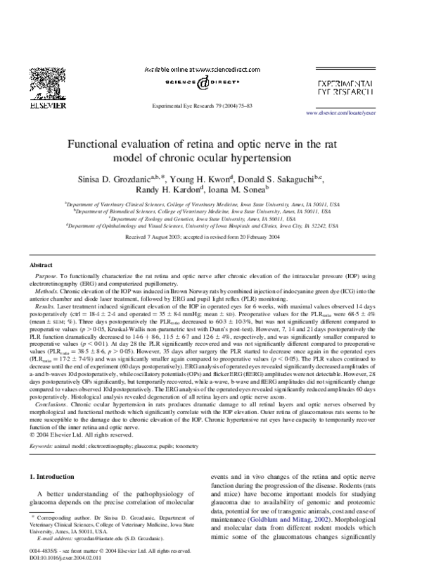 (PDF) Functional evaluation of retina and optic nerve in the rat model ...