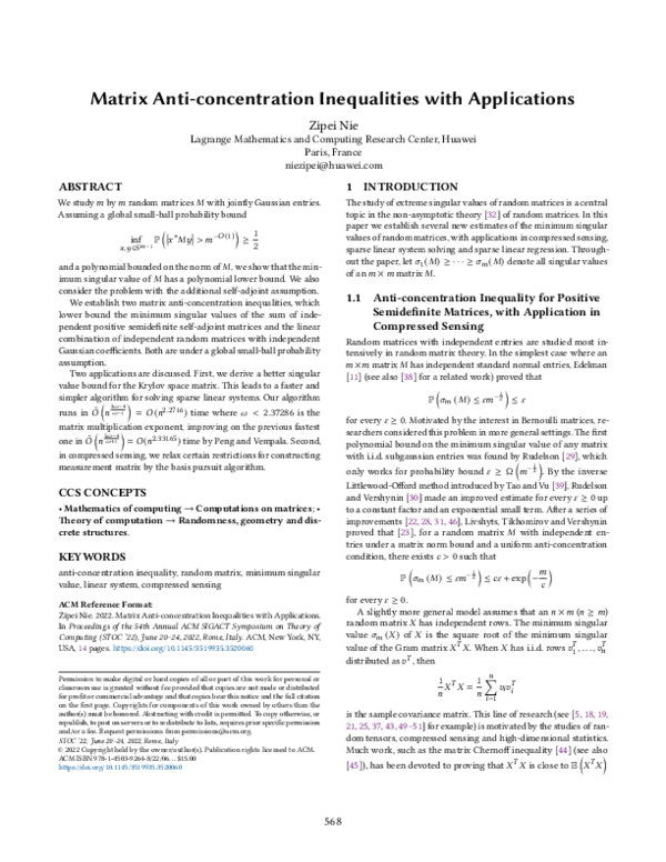 (PDF) Matrix anti-concentration inequalities with applications