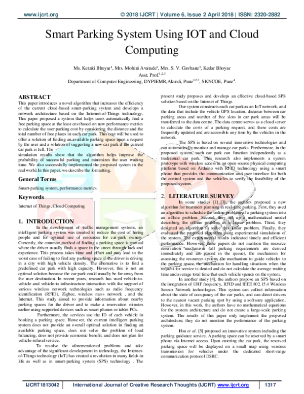 (PDF) Smart Parking System Using IOT and Cloud Computing