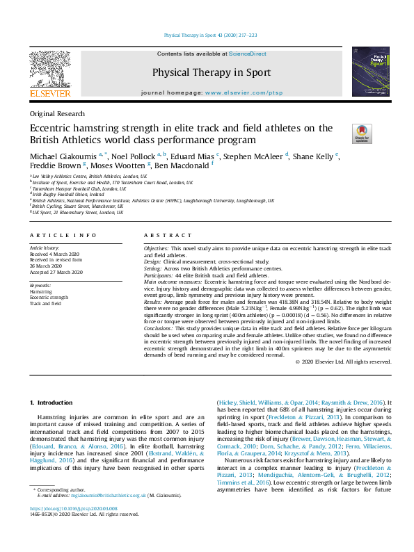 (PDF) Eccentric hamstring strength in elite track and field athletes on ...