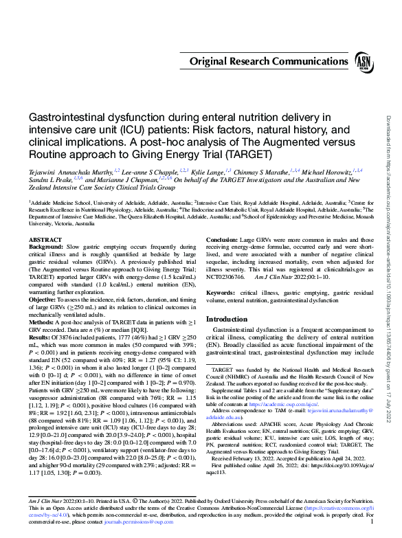(PDF) Gastrointestinal dysfunction during enteral nutrition delivery in ...