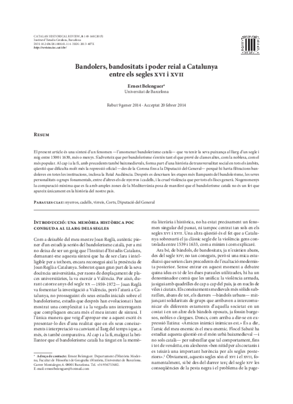 (PDF) Bandolers, bandositats i poder reial a Catalunya entre els segles ...