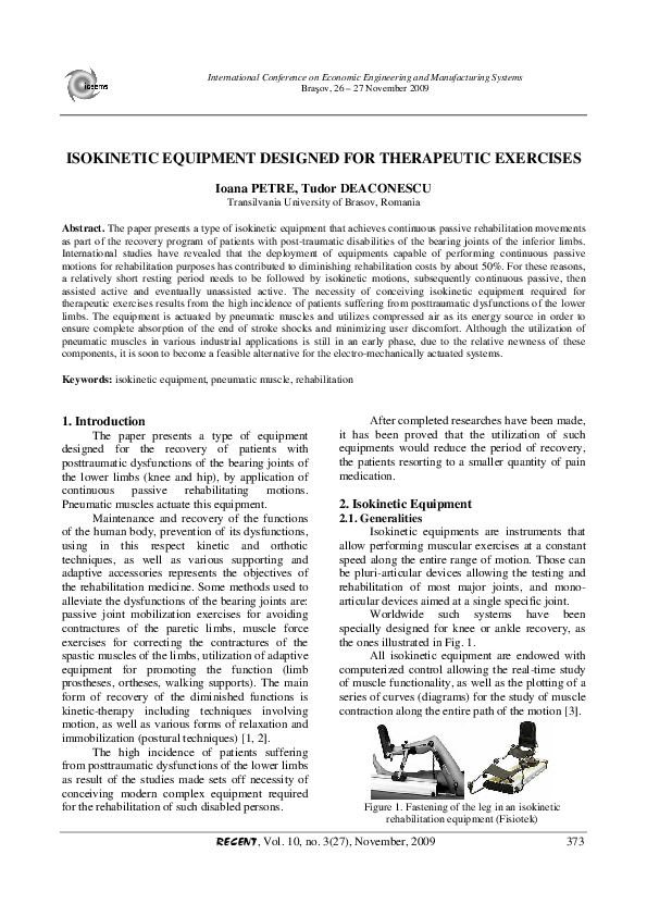 (PDF) Isokinetic Equipment Designed For Therapeutic Exercises