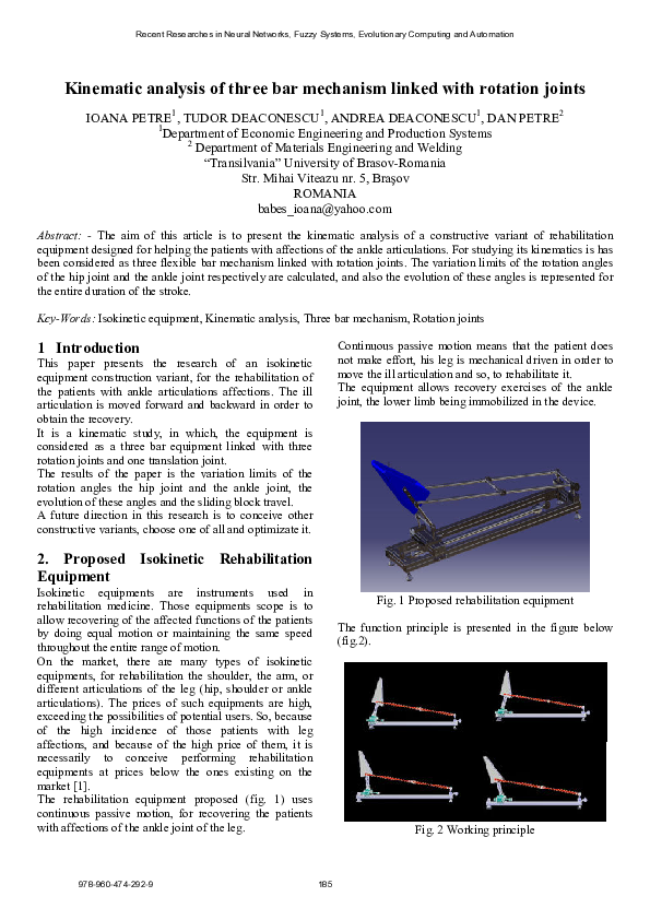 (PDF) Kinematic analysis of three bar mechanism linked with rotation joints