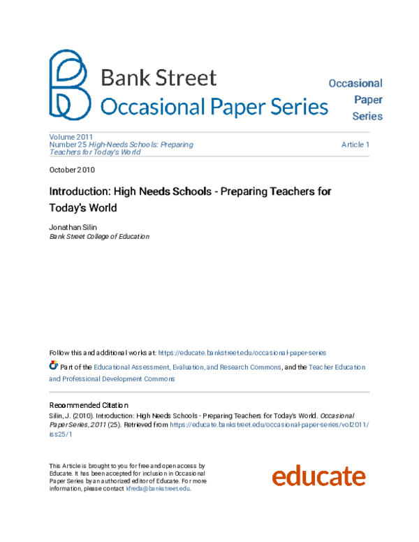 (PDF) Introduction: High Needs Schools - Preparing Teachers for Today's ...