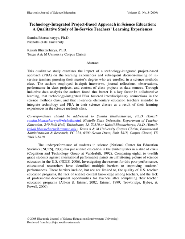 (PDF) Technology-Integrated Project-Based Approach in Science Education ...