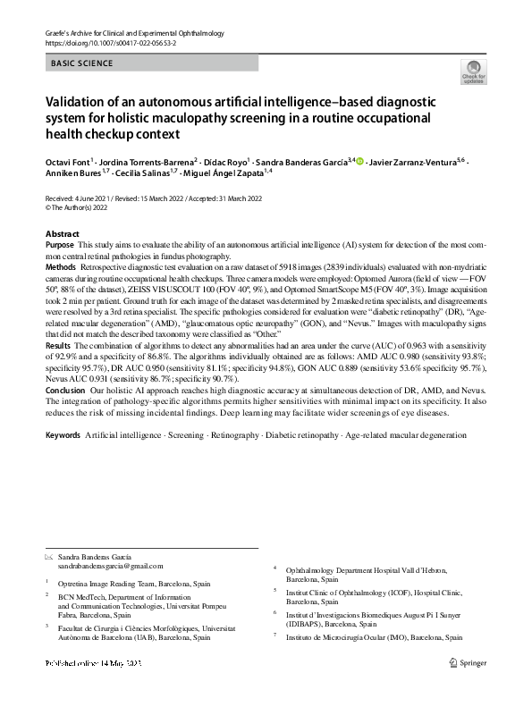 (PDF) Validation of an autonomous artificial intelligence–based diagnostic system for holistic ...