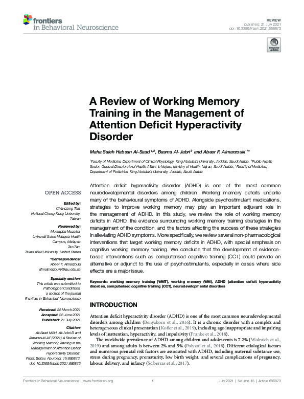 (PDF) A Review of Working Memory Training in the Management of ...