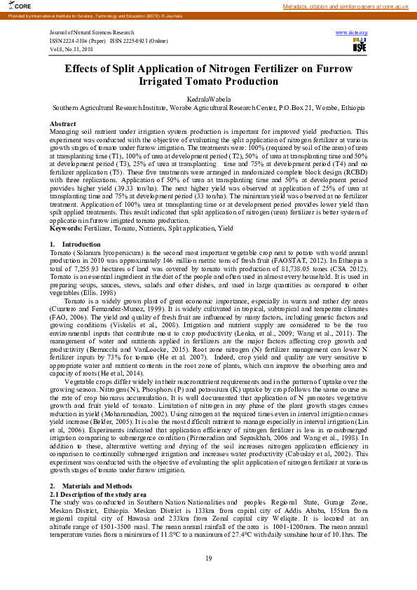 Pdf Effects Of Split Application Of Nitrogen Fertilizer On Furrow Irrigated Tomato Production