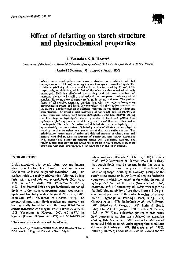 (PDF) Effect of defatting on starch structure and physicochemical properties