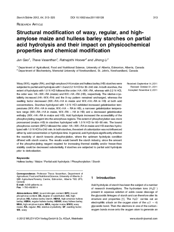 (PDF) Structural modification of waxy, regular, and high-amylose maize and hulless barley ...