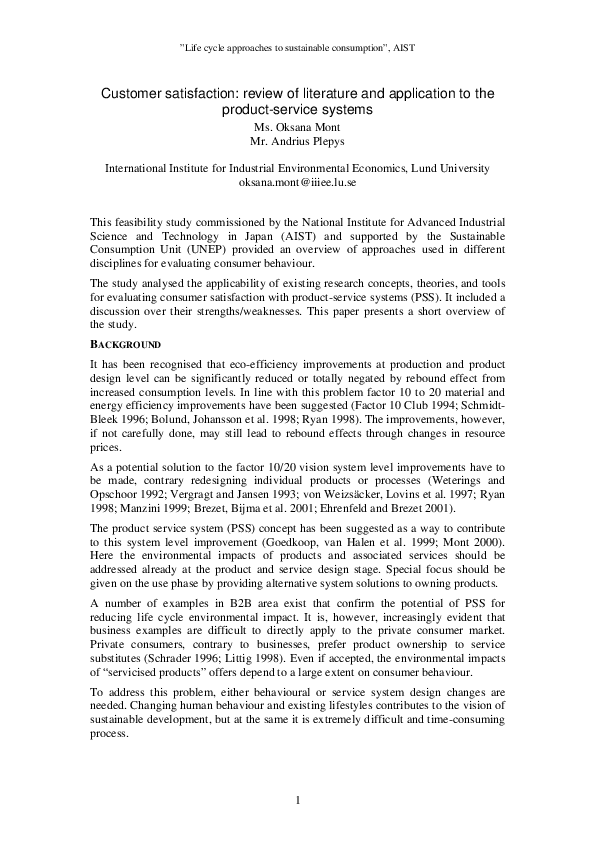 (PDF) Customer satisfaction: review of literature and application to ...