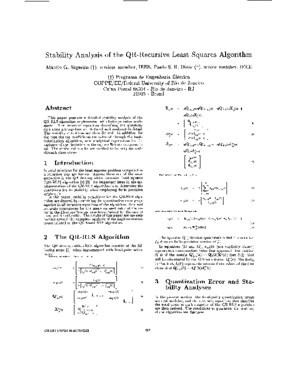 (PDF) Stability analysis of the QR-recursive least squares algorithm | Paulo S. R. Diniz ...