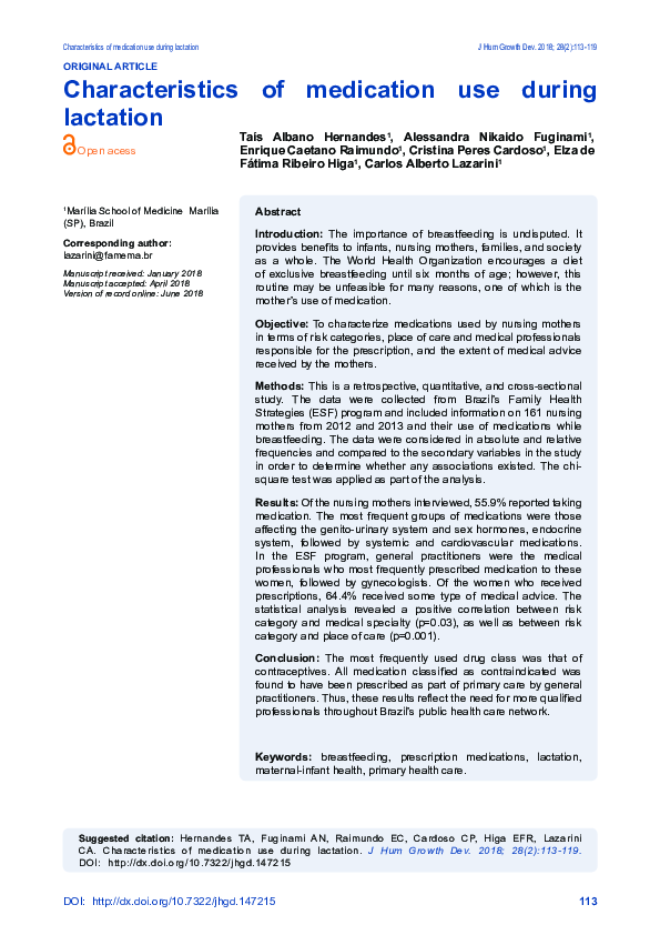 (PDF) Characteristics of medication use during lactation