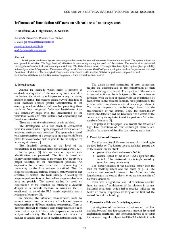 (PDF) Influence of foundation stiffness on vibrations of rotor systems
