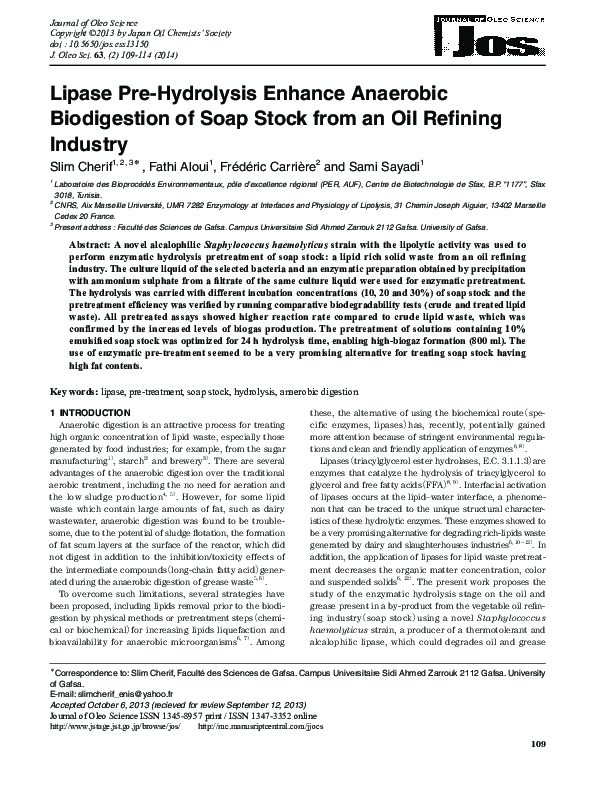 (PDF) Lipase Pre-Hydrolysis Enhance Anaerobic Biodigestion of Soap ...
