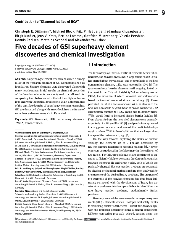 (PDF) Five decades of GSI superheavy element discoveries and chemical ...