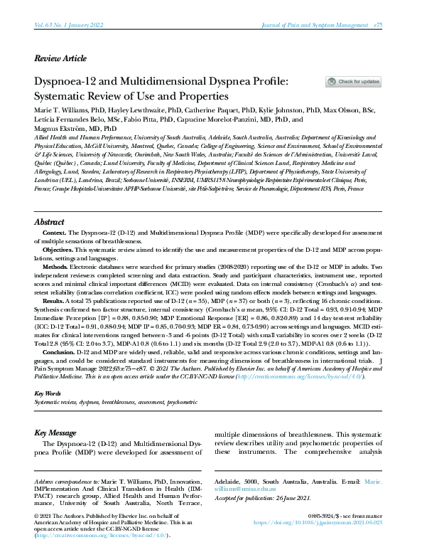 (PDF) Dyspnoea-12 and Multidimensional Dyspnea Profile: Systematic ...