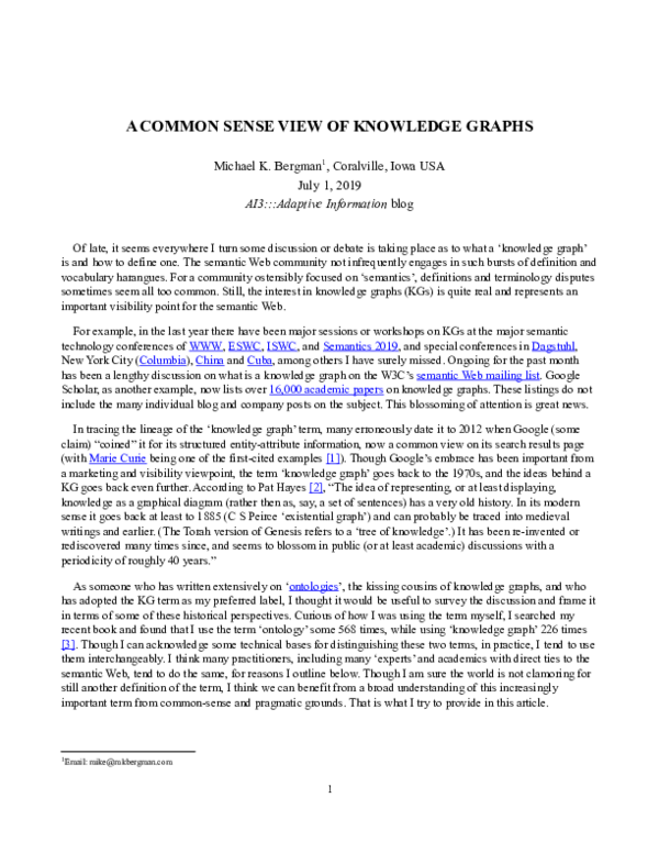 (PDF) A Common Sense View of Knowledge Graphs